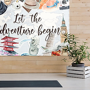 Let the Adventure Begin Backdrop Banner Decor Grey - Adventure Awaits Bon Voyage Travel Theme Party Theme Decorations for Men Women Supplies, White