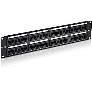 TRENDnet 48-Port Cat5/5e Unshielded Patch Panel, TC-P48C5E, 2U 19 inch Rackmount Design or Wall Mount, Cable Management, NDAA Compliant, 48 x Gigabit RJ-45 Ports
