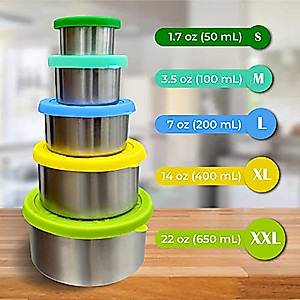 WEST BROS Stainless Steel Containers with Lids - Reusable Snack Containers with Silicone Lids - Leakproof Stainless Steel Food Storage - Round Metal Premium Container Bento Box