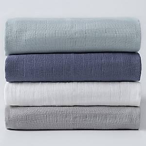 POMISO Muslin Swaddle Blankets, Baby Swaddle Blanket, Large 47 x 47 inches Muslin Baby Blanket wrap for Baby Boys and Girls, 4 Pack, Solid Color, Grey Blue White Green