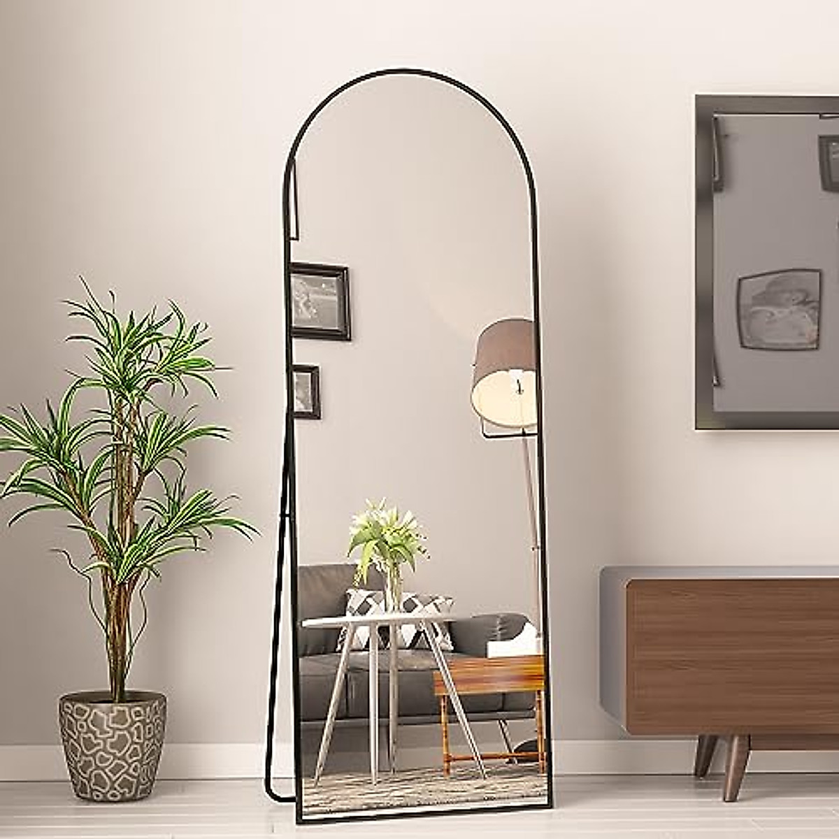 Elemango 64"x21" Arched Floor Mirror Full Length Mirror, Full Body Wall Mirror with Aluminum Frame, Arched-Top Full Mirror Standing Hanging or Leaning, Dressing Mirror for Bedroom Living Room, Black
