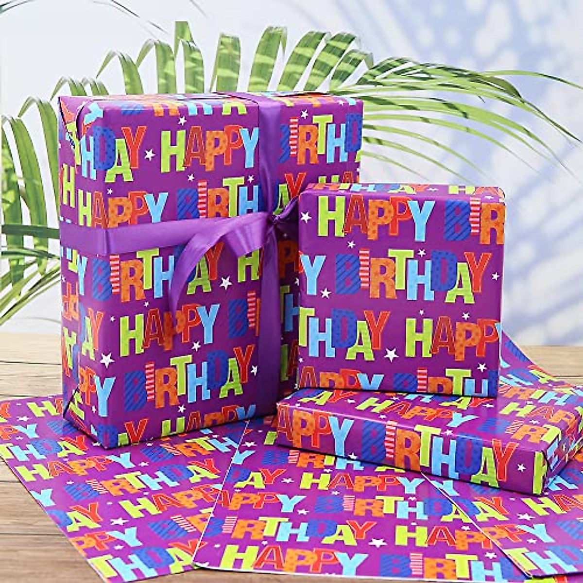 Happy Birthday Wrapping Paper For Kids Girls Boys Women Men, Purple Birthday Gift Wrapping Paper, Wrapping Paper Birthday 6 Sheets Folded Flat 20x28 Inches per Sheet