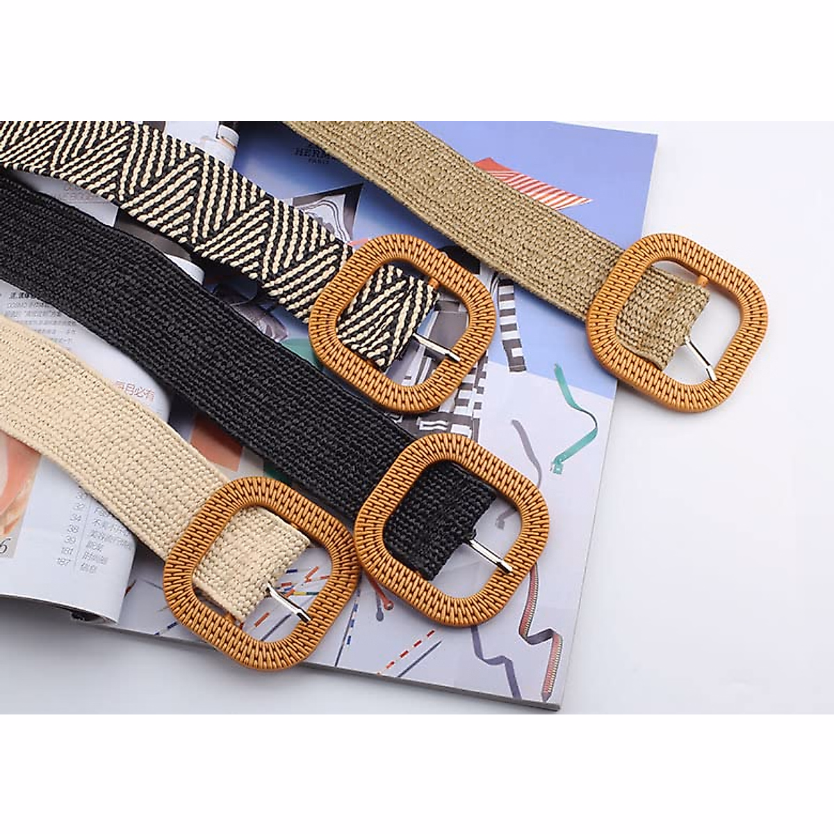 CaySep 2PC Women's Elastic Belt Vintage Dress Belt Elastic Waist Cinch Belt(S-M)