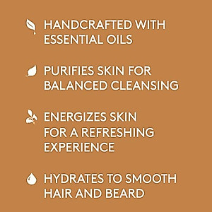 Barrel and Oak - All-In-One Body Wash, Men's Face, Hair, & Body Wash, Natural Exfoliator & Moisturizer, Hydrates Hair & Beard, Fragrant Amber Scent, Certified Organic (Spiced Sandalwood, 16oz)