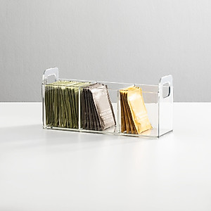 mDesign Plastic Condiment Organizer and Tea Bag Holder - 9" Long Kitchen Pantry/Countertop Storage Caddy - Divided Chip, Snack, Granola, Oatmeal Packet Holder - Lumiere Collection - 2 Pack - Clear