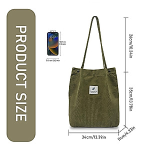 GODWOODS Fashion Tote Bag for Women Corduroy Shoulder Cord Purse with Inner Pocket (Army Green)