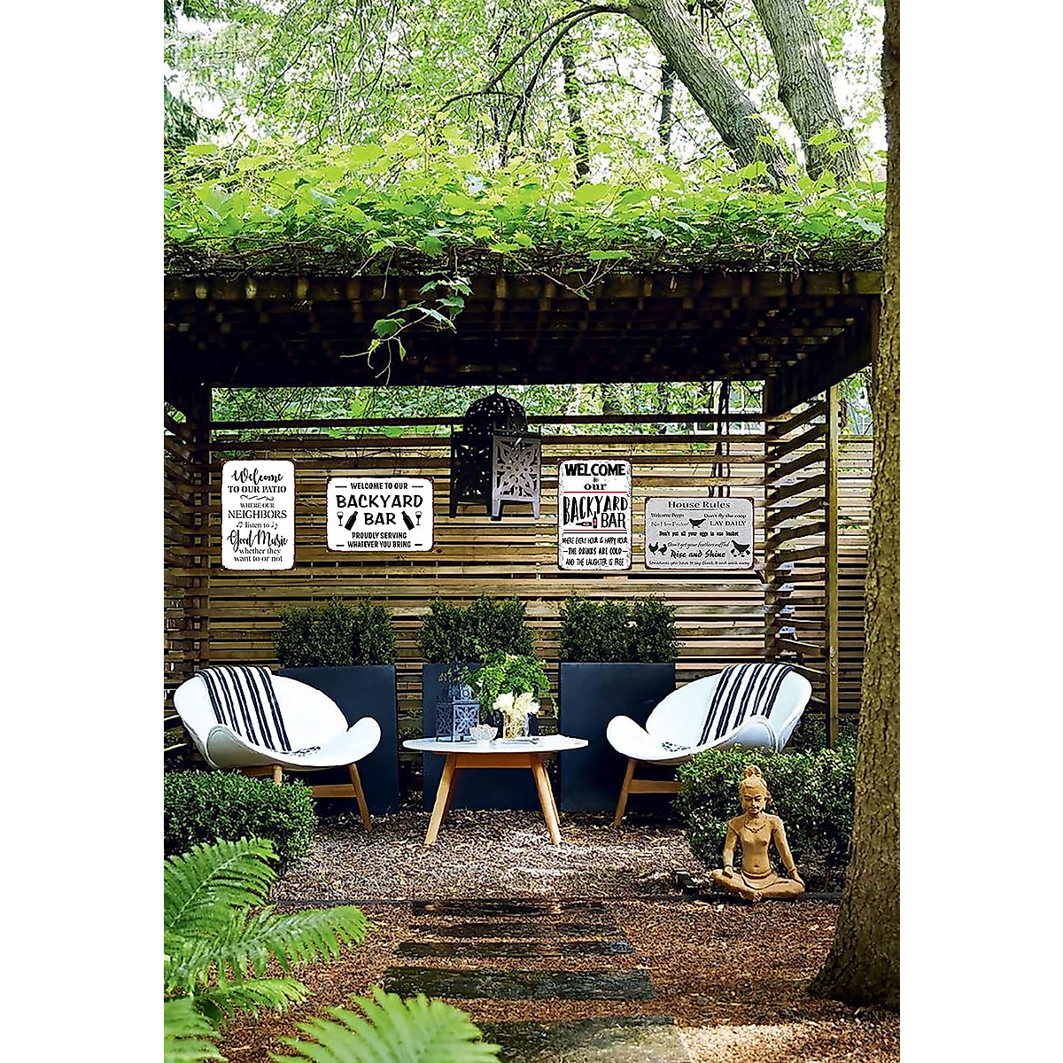 Welcome to Our Patio Where Our Neighbors Listen to Good Music Whether They Want to or Not Retro Metal Tin Sign Animal Farm Wall Hanging Art Antique Plaque Garden House Sign 8x12 Inc