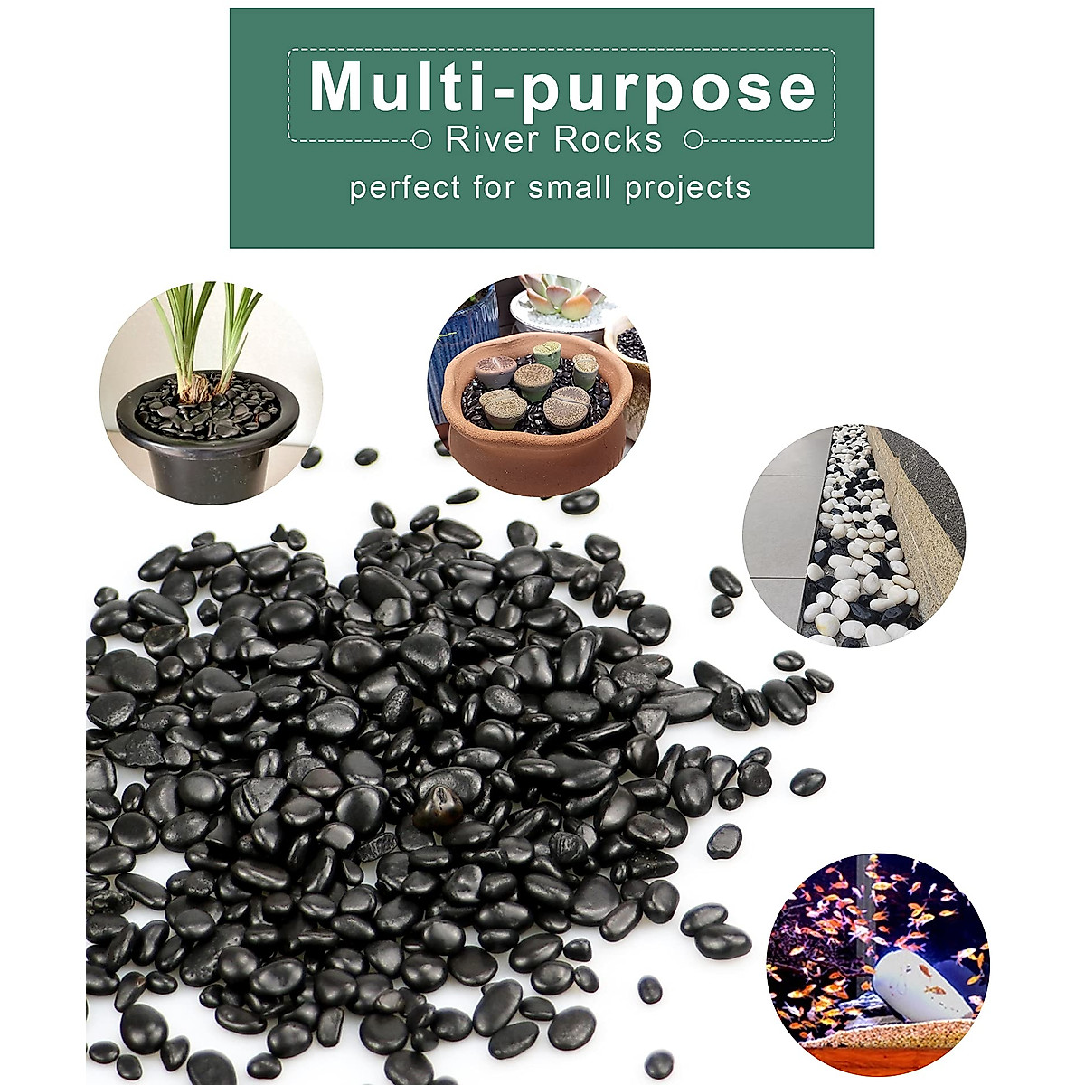 Black River Rocks, 2lb 6-9mm Natural Polished Pebbles, Small Decorative Indoor Plant terrarium Gravel, Succulents Cactus Bonsai Landscape Stone for Fish Tank, Vase Fillers, Home Decor and Fairy Garden