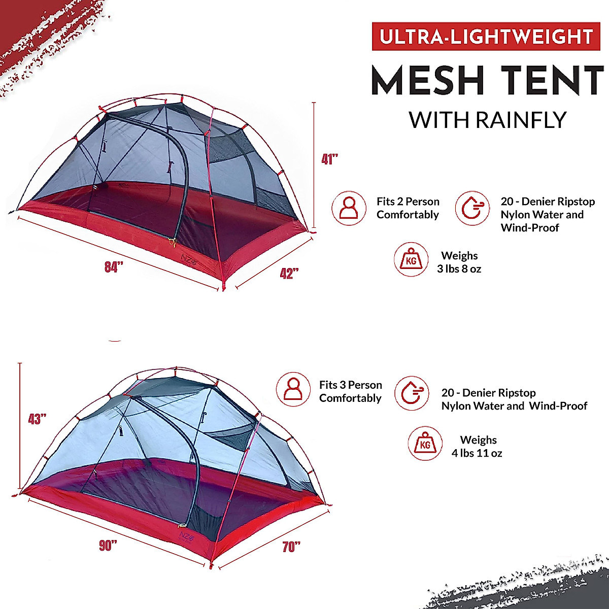 Near Zero 2 Person Ultralight Backpacking Tent, 2 Door, 20D Ripstop Waterproof Sealed Nylon, Freestanding, Rainfly, 3 Season, with Lightweight Aluminum Frame. Easy Setup System