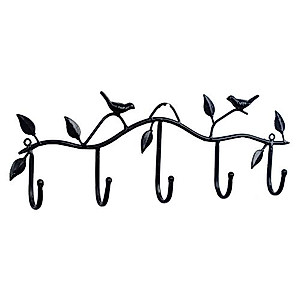 Black Metal 5 Hooks Wall Mount Birds Hook Hanger Rack Holder