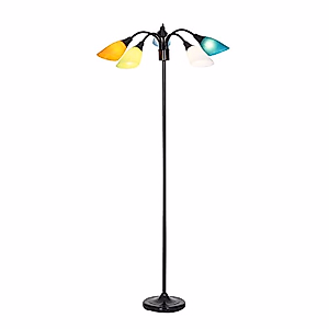 Catalina Lighting Medusa 5 Floor Lamp with Adjustable, Black Base with Colored Shades, 20744-000, 67.5"