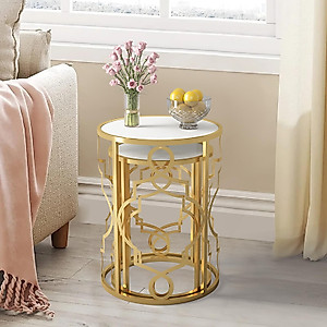 RiteSune Round Side Tables with Wooden Top End Table Set of 2, Mid Century Modern Circle Coffee Tables Accent Table for Small Spaces, Living Room, Bedroom, Foyer, Entryway - Assemble Already