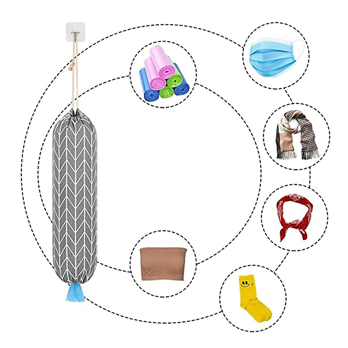 Rydowenna Grocery Bag Holder， Dispenser Hanging Loop Washable Shopping Bag Storage Dispensers for Garbage Bags Organizer Plastic Bag Holder for Grocery Bags