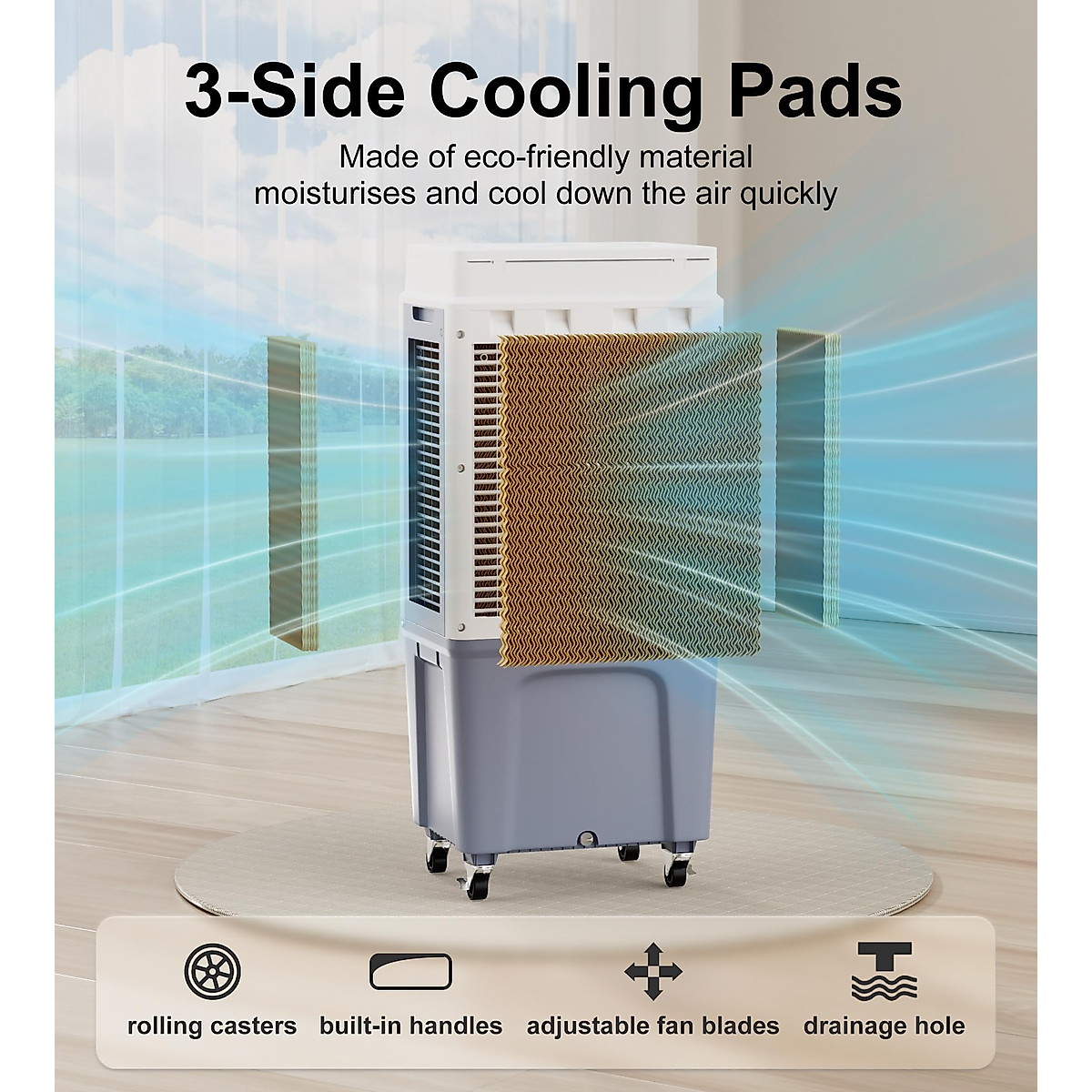 MEPTY Evaporative Air Cooler, 3288CFM Swamp Cooler, Portable Air Cooler Fan with Remote Control, 3 Speeds, 120°Oscillation, 12H Timer for Indoor & Outdoor Patio Garage Use,10.6 Gallon,42inch