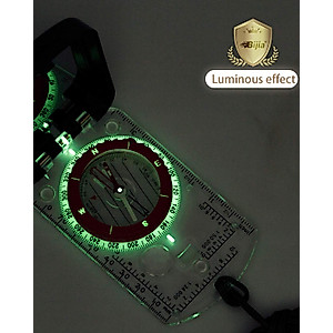BIJIA Orienteering Map Compass -Sighting Mirror Compass with Adjustable Declination,Clinometer and LED light for Hiking, Camping,Orienteering,Hunting,Global Mountaineering,Navigating and SAR training.