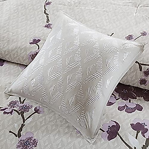 Madison Park Cozy Comforter Nature Scenery Design - All Season Bedding, Matching Bed Skirt, Decorative Pillows, Holly, Floral Purple/Taupe Queen(90"x90") 8 Piece