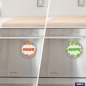 GEEKBEAR Clean Dirty Magnet for Dishwasher (05. Happy Flower) - Double Sided and Reversible Clean Dirty Sign Indicator - Flip Dishwasher Magnet with Bonus Adhesive Metal Plate - Kitchen Decor