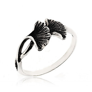 SOVATS Twist Ginkgo Leaf Ring For Women 925 Sterling Silver Oxizidize Surface - Simple, Stylish &Trendy Nickel Free Ring, Size 6
