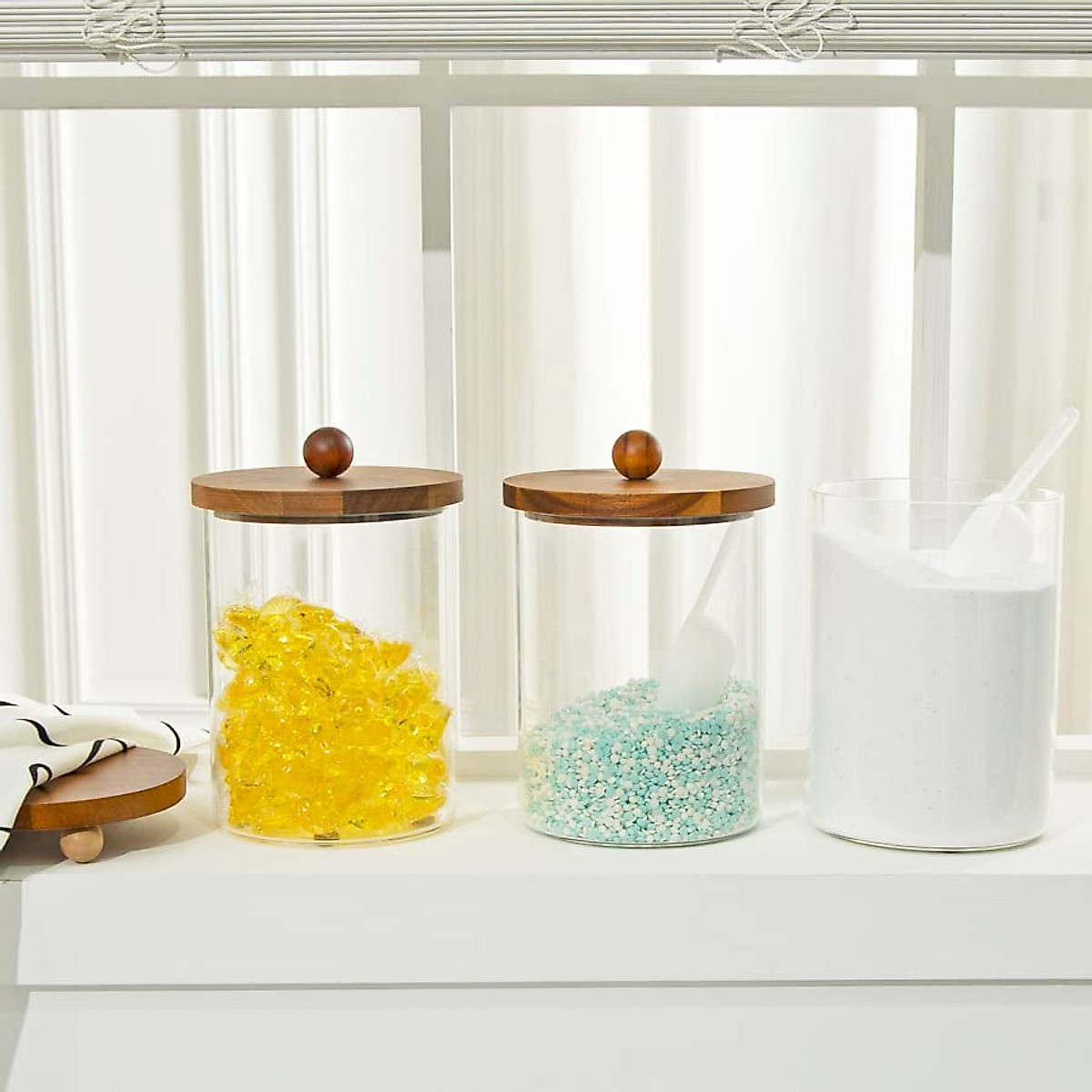 FavorFlavor Glass Jars with Airtight Lids Set of 2 101OZ Canister Sets for Kitchen Counter Flour Glass Storage Containers with Wooden Lid and a Tray for Kitchen or Laundry Room