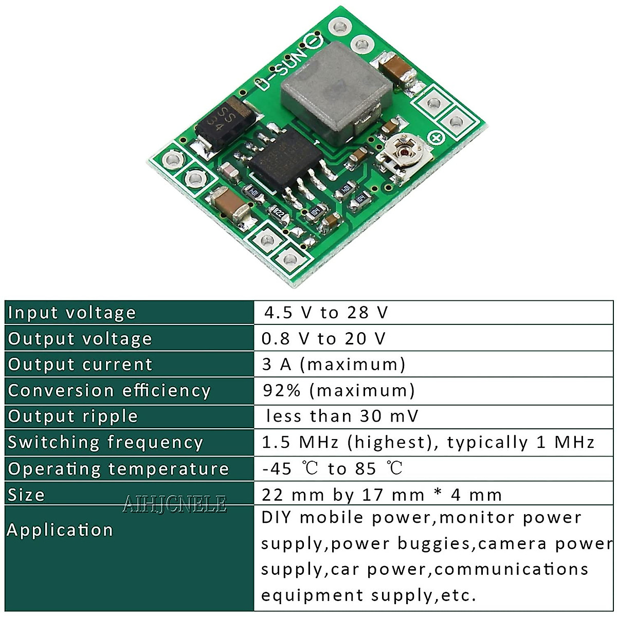 AIHJCNELE 5pcs MP1584 MP1584EN 3A Mini DC-DC Buck Converter 4.5V~28V to 0.8V~20V Adjustable Step Down Power Module Better Than LM2596 with Crocodile Clips Cable for Arduino Raspberry Pi