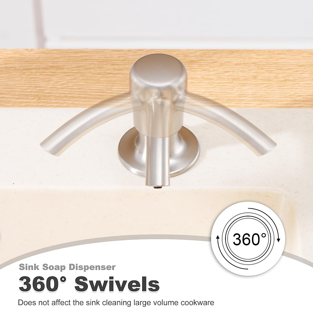 GAGALIFE Sink Soap Dispenser with 17 OZ Large Bottle, Built in Sink Soap Dispenser for Kitchen Sink, Refill from The Top, Sink Soap Dispenser Pump (Brushed Nickel)