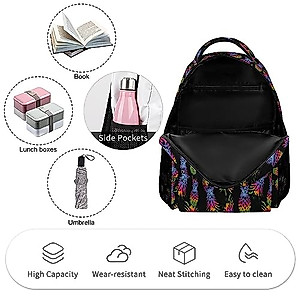 Pineapple on Black Unisex Laptop Backpack Cute Travel Backpacks Business Work Bag Computer Bag Casual Daypack