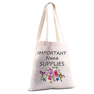 JXGZSO Important Nana Supplies Tote Bag Nana Birthday Gift Nana Gift Nana Mother's Day Gift (Nana Supplies Tote)