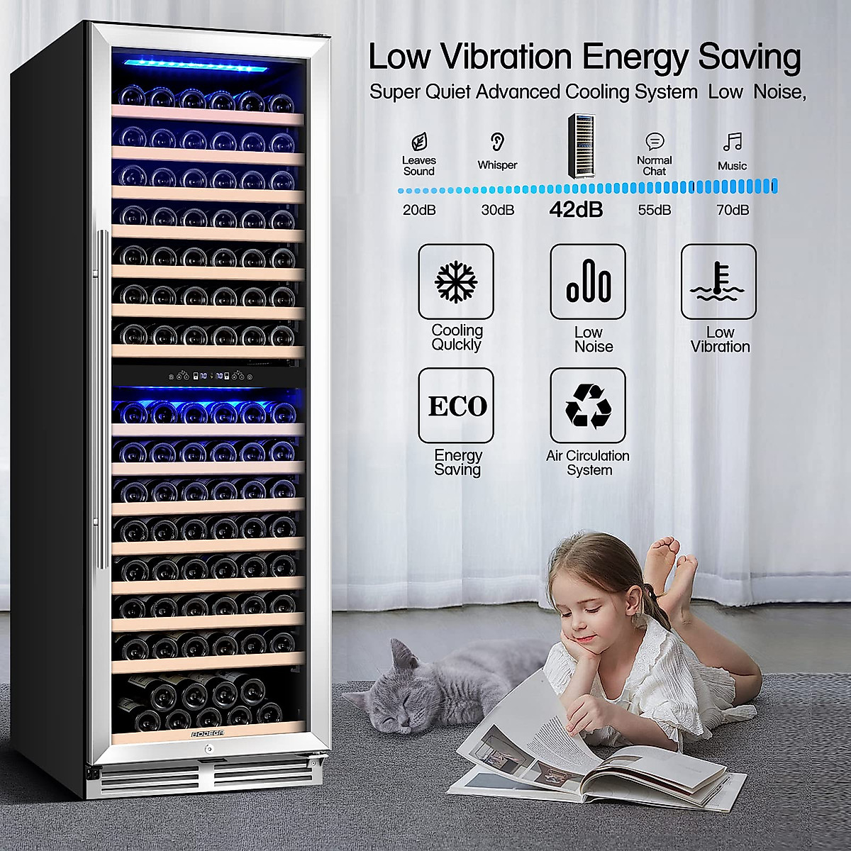 BODEGA Wine Cooler Refrigerator 24 Inch, 174 Bottle Dual Zone Wine Fridge with Double-Layer Tempered Glass Door and Temperature Memory Function,Built-in or Freestanding