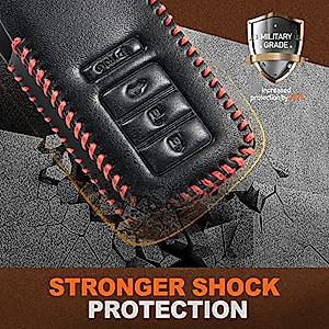 Slohif for Acura Leather Key Fob Cover Accessories for RDX MDX TLX ILX 4 Buttons, Leather Case+D-Ring+Hook(Black)