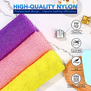 3 Pieces African Bath Sponge African Net Long Net Bath Sponge Exfoliating Shower Body Scrubber Back Scrubber Skin Smoother,Great for Daily Use (Pink ,Yellow,Purple)