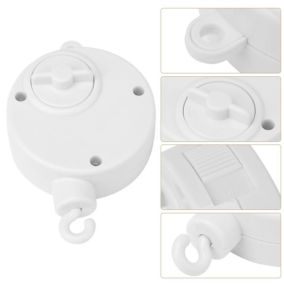 Baby Rotary Mobile Crib Bed Toy, Windup Clockwork Movement White Music Box with Rotating Hook