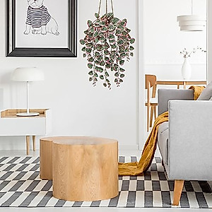 Briful Artificial Hanging Plants with Pot 17'' Fake String of Heart Plants Faux Pink White Ceropegia Woodii Succulent Plants for Wall Home Office Indoor Porch Railings Balcony Patio Outdoor Decor