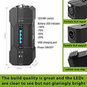 Xvive P1 Phantom Power Supply 48V/12V Switch,Up to 40 Hours of Use,Rechargeable Portable Phantom Power for Condenser/Shotgun Microphones, Mic Preamp, Recording Studios