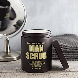 Body Prescriptions Men’s Exfoliating Body Scrub – Ultimate Skin Cleansing Wash in Jar with Twist-Top Lid, For All Skin Types, 21 Ounce (Pack of 1), Cedarwood