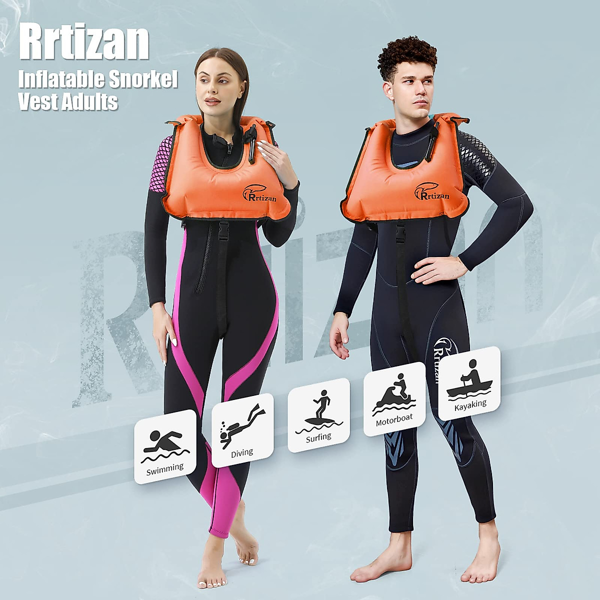 Rrtizan Snorkel Vest, Adults Portable Inflatable Swim Vest Jackets for Snorkeling Swimming Diving Safety(Orange)