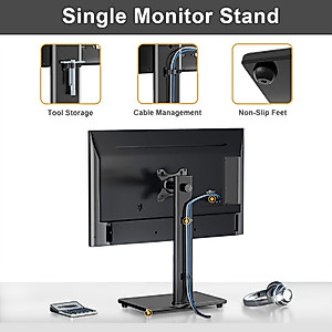 Single Computer Monitor Stand for 13-32 inch Screen, Height Adjustable Monitor Stand, Free Standing Monitor Desk Stand with Swivel, Tilt and Rotation VESA Mount, Black