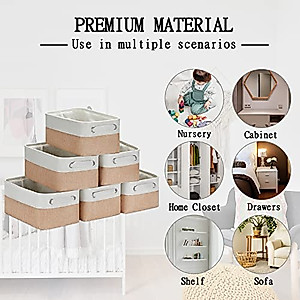 Neykioy Small Storage Bins 6 Pack Pink Storage Basket, Fabric Baskets for Closet Home, Rectangular Storage Baskets with Handles(11.8" L x 7.8" W x 5.1" H- White&Pink)