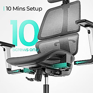 LINSY HOME High-Back Office Chair, Swivel Ergonomic Task Chair with Adjustable Headrest and Arms, Lumbar Support and PU Wheels, Computer Mesh Chair for Home Office, Dark Grey