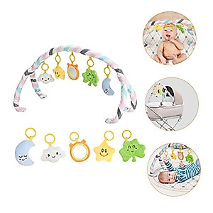 Kisangel 4pcs Stroller Travel Shape Toy with Crib Adorable Rattle Mobile Baby Accessories Seat Bed Pendant Car Soft Play Ornament Learning for Infant Bell Arch Moon Activity Hanging Toys