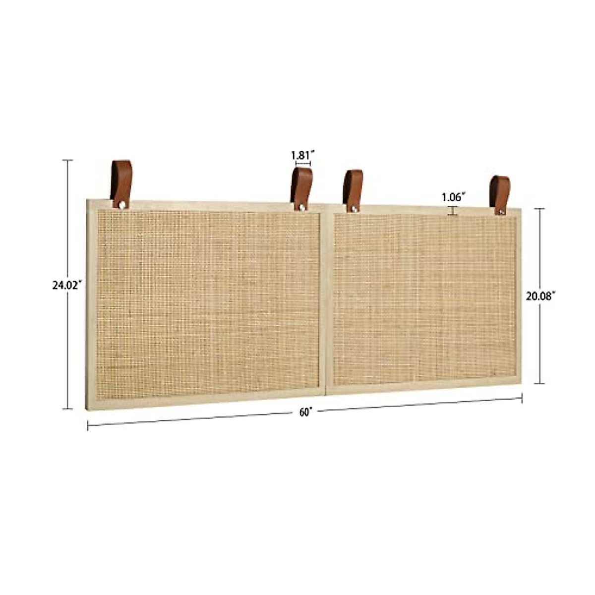 ZeHuoGe Natural Rattan Queen Headboard Decorative Panel with 2 Faux PU Leather Trim Strips, Wall-Mounted Headboard (Queen)