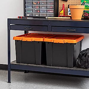 IRIS USA 19 Gallon Heavy-Duty Plastic Storage Bins, 2 Pack, Store-It-All Container Totes with Durable Lid and Secure Latching Buckles, Garage and Metal Rack Organizing, Black/Orange