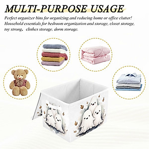 senya Halloween Baskets Collapsible Storage Bins with Lids, Cute Little Ghosts Storage Boxes Clothes Baskets for Organizing, B06D22020