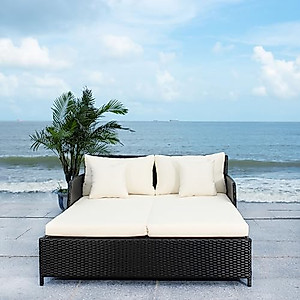 Safavieh Outdoor Collection PAT7500 Daybed, Black/Light Grey