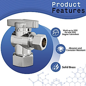 PURAGIER 2 Pack Complete Toilet Set Valve,1/2 inch Nom Inlet x 3/8 Inch Od Compression Outlet Angle Stop Valve+15 Inch Long Stainless Steel Braided Water Supply Line+Escutcheon Plate