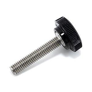 #10-32 x 1 Thumb Screw Stainless Steel - Black Knurled Round Plastic Knob - Fine Thread Thumbscrew - Length: 1.000" - Proudly Built in USA - Package of (4)
