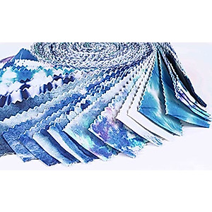 Soimoi 40Pcs Tie Dye Print Precut Fabrics Strips Roll Up 1.5x42inches Cotton Jelly Rolls for Quilting - Blue