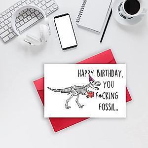 VvOoOvV Funny Birthday Card Gifts for Men Women, Cute Dinosaur Birthday Cards from Grandson Granddaughter for Grandparents, Humor Getting Older Bday Gift for Him Her, Happy Birthday You Fossil