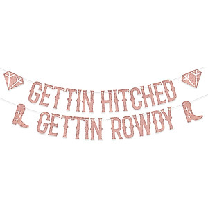 KEWUFD Gettin Hitched Gettin Rowdy Banner, Engagement/Bachelorette/Bridal Shower Party Decorations For Wedding Party Decoration Supplies Rose Gold Glitter