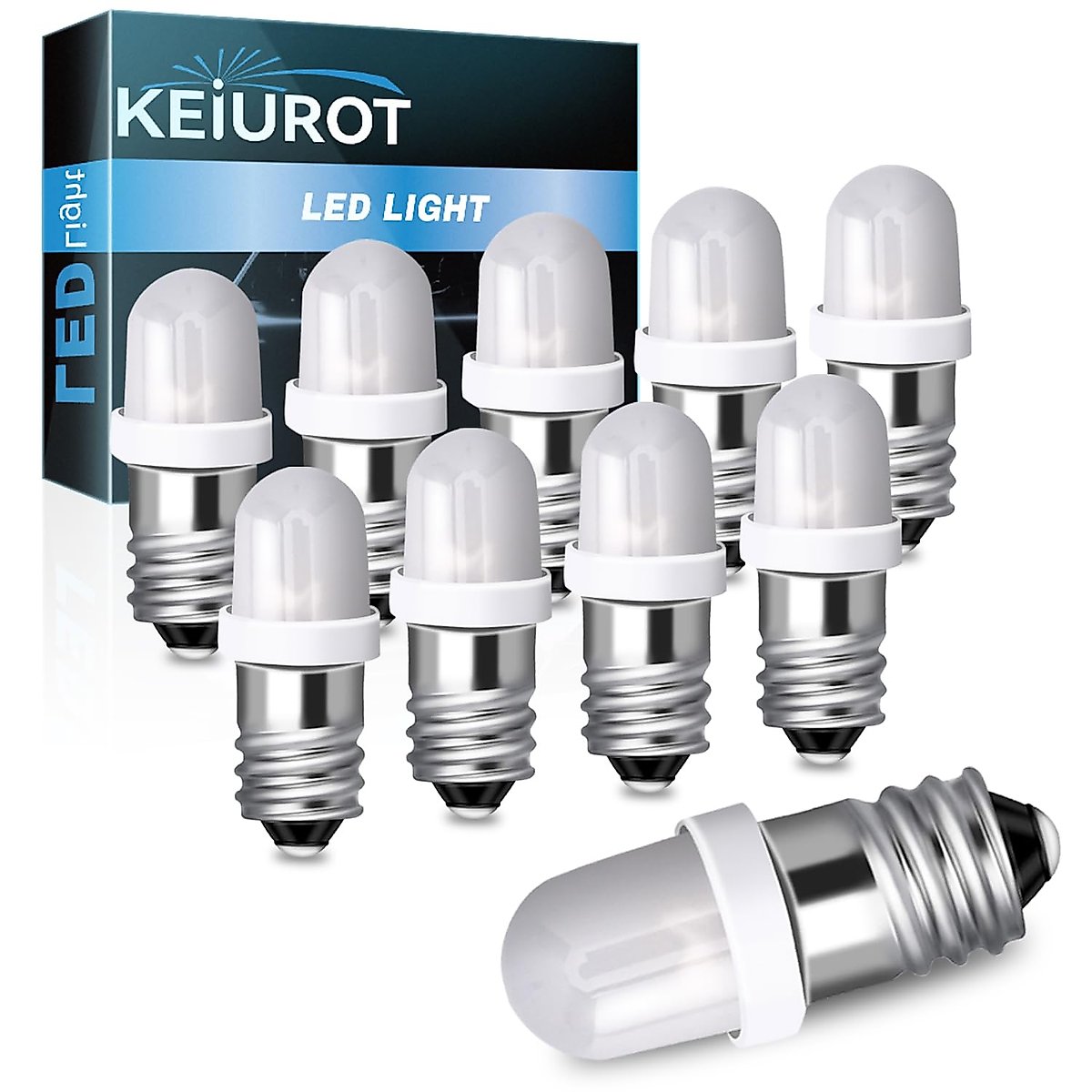 Keiurot E10 Led Bulb Flashlight Bulbs E10 Mini Led Bulb 6V 6.3V DC/AC for Physical Electrical Experiment,Magnifying Glass,Slide Viewers,Microscope lamp White,10Pack