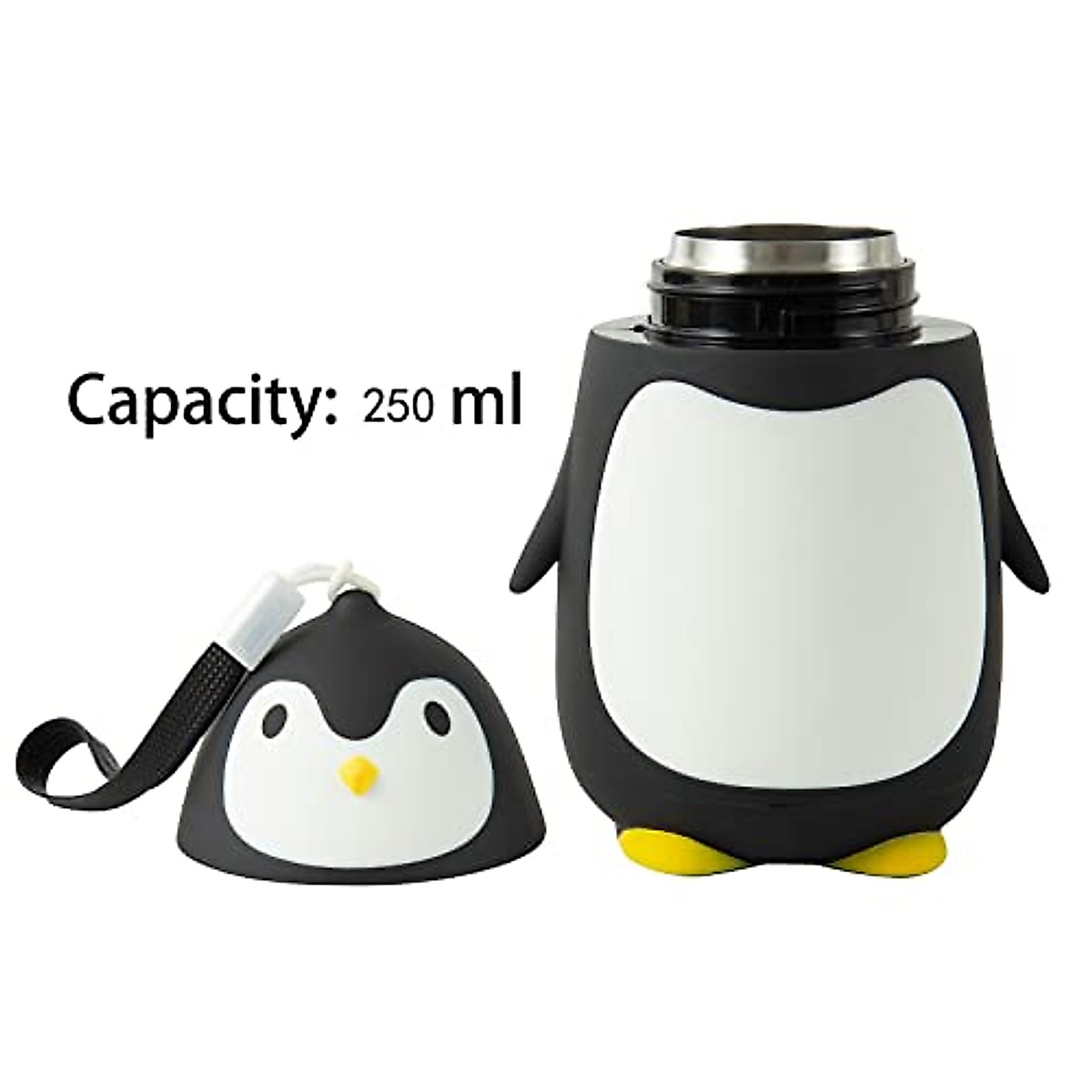Aduomi Penguin Water Bottle Stainless Steel Insulation Water Bottles Coffee Cartoon Penguins Kids Gifts 8.4oz/250ML, Black, 5.79*3.23inch